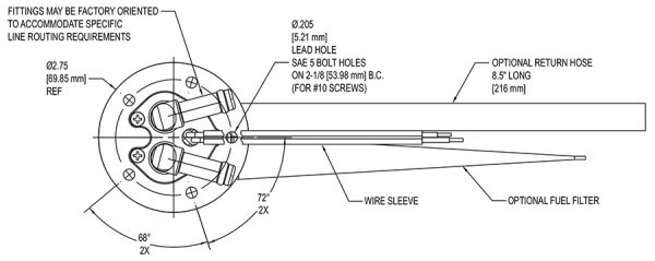 9830 Fuel Sender with Pickup & Return - Rochester Sensors